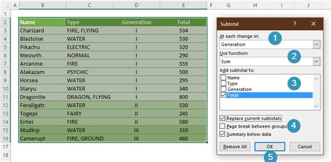 how to use subtotal feature in excel