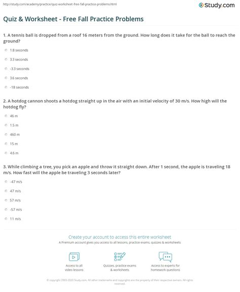 Free Fall Problems Worksheet E Streetlight Com