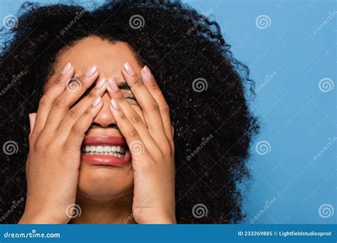 Upset African American Woman Obscuring Face Stock Image Image Of