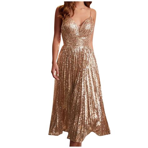 Fartey Sequin Dress For Women Off The Shoulder Sleeveless Midi Dresses