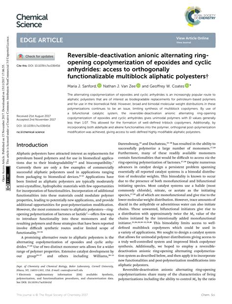 Pdf Reversible Deactivation Anionic Alternating Ring Opening