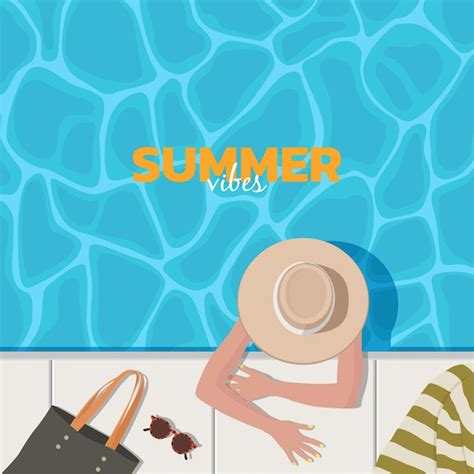 Premium Vector Summer Vibes Woman With Hat In The Pool