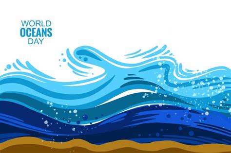 Free Vector Beautiful Sea Waves World Oceans Day Background