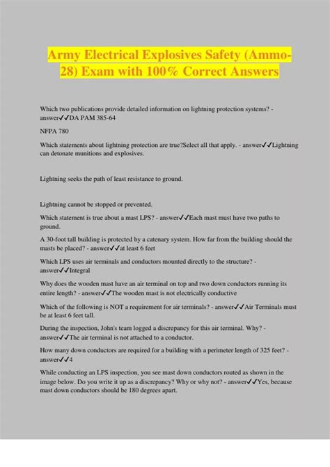 Army Electrical Explosives Safety Ammo 28 Exam With 100 Correct