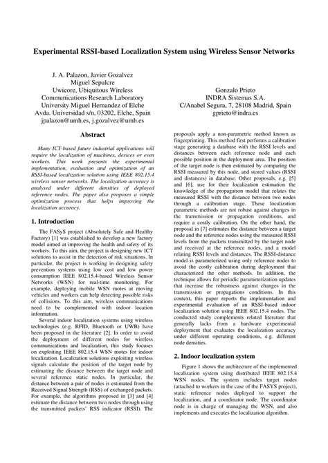 pdf experimental rssi based localization system using wireless sensor