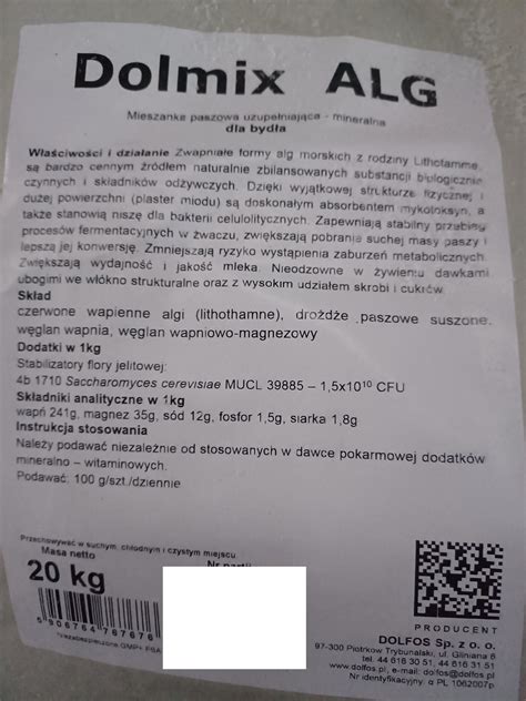 Dolfos Dolmix ALG 20 kg MITROS BARGŁÓW Artykuły do Produkcji Rolnej