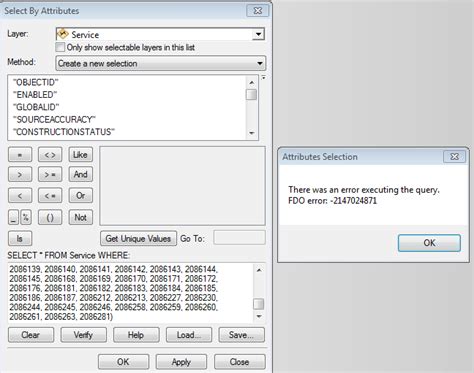 Sql Fails In Python In Arcmap Error Fdo Error Returned