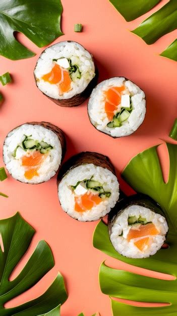 Premium Photo Three Round Sushi Rolls Looking Cute