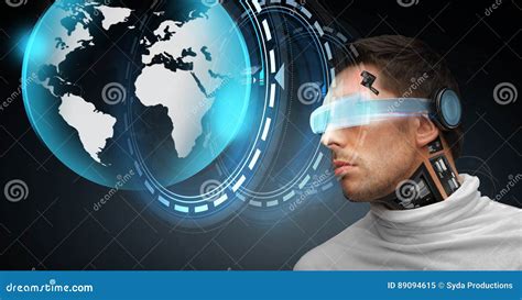 Man With Futuristic Glasses And Sensors Stock Image Image Of Cyber