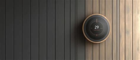 Modern Smart Thermostat Displayed On A Stylish Wooden Wall Design