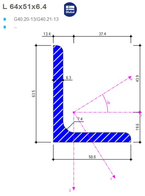 L 64x51x6 4 Cisc 12 Cross Section Properties And Analysis Dlubal Software