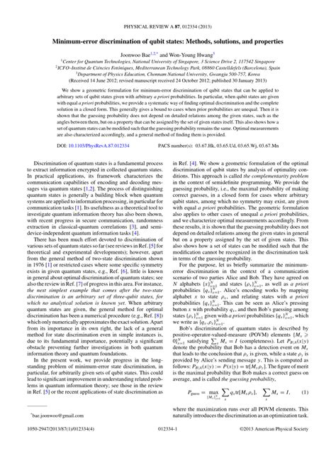 Pdf Minimum Error Discrimination Of Qubit States Methods Solutions And Properties