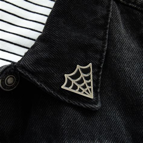 Cobweb Collar Point Pin Set Of 2 In Black And Silver Ectogasm Goth Fashion