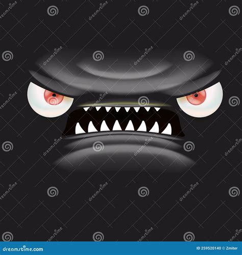 Vector Funny Angry Black Monster Face With Open Mouth With Fangs And