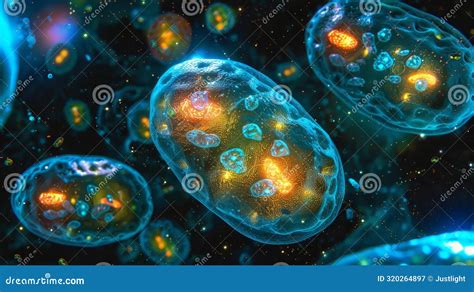 An Immunofluorescence Image Of A Cell Undergoing Cellular Respiration With Bright Spots