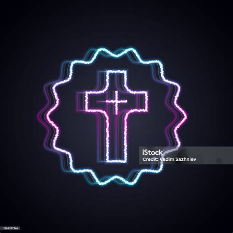 검은 배경에 고립 된 빛나는 네온 라인 기독교 십자가 아이콘 교회 십자가 벡터 0명에 대한 스톡 벡터 아트 및 기타 이미지