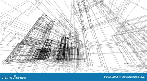 Abstract 3d Building Wireframe Structure Illustration Construction Graphic Idea Architectural