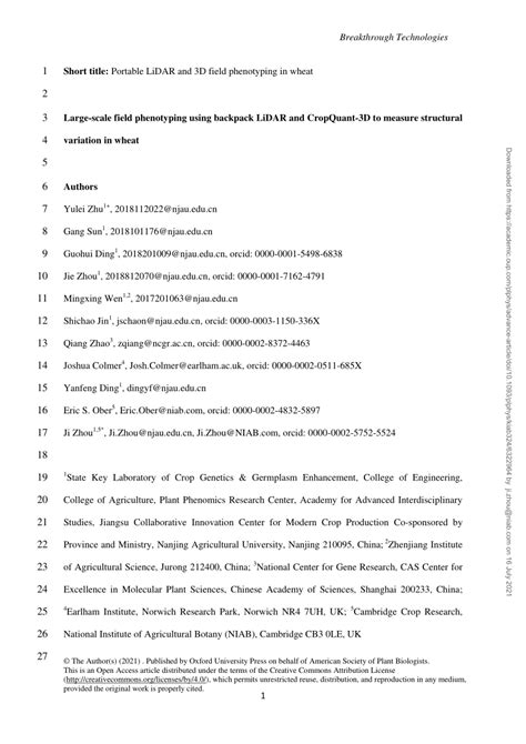 Pdf Large Scale Field Phenotyping Using Backpack Lidar And Cropquant 3d To Measure Structural