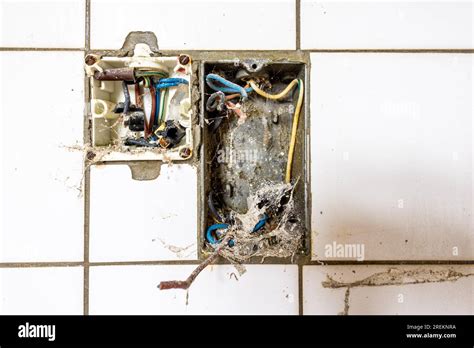 Old Flush Mounted Box And Switch Box Electrical System Stock Photo Alamy