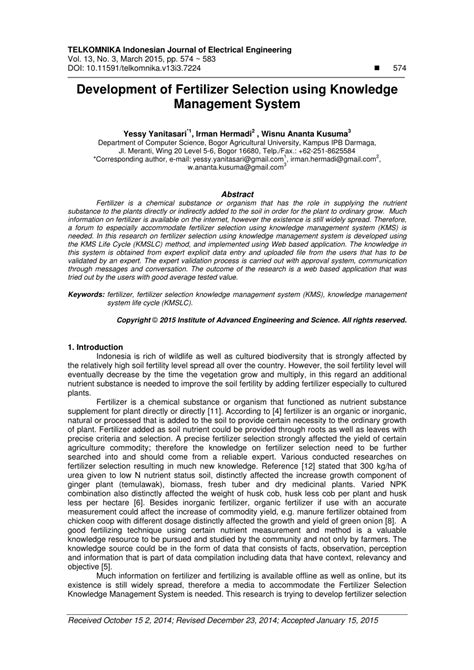 Pdf Development Of Fertilizer Selection Using Knowledge Management System