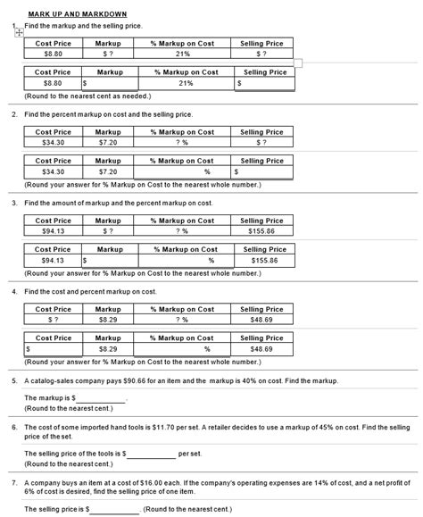 Solved Mark Up And Markdown Find The Markup And The Selling