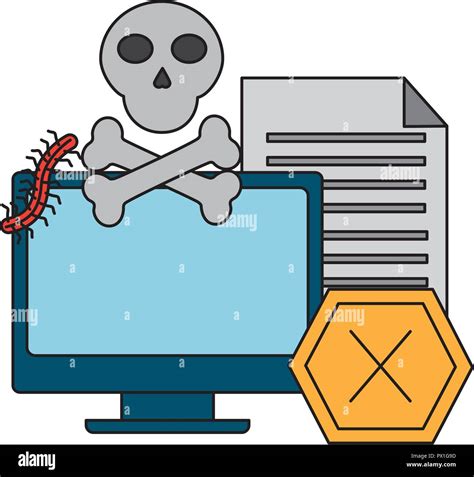 Computer Skull Error Document Cyber Security Data Vector Illustration