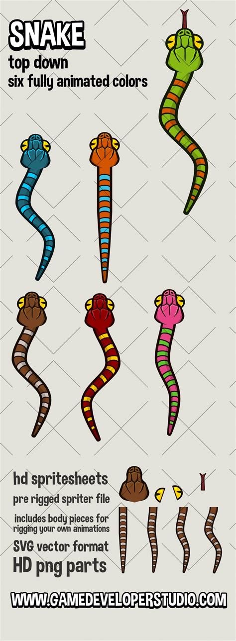 Top Down Animated Snake Game Asset Snake Game Game Assets Animation