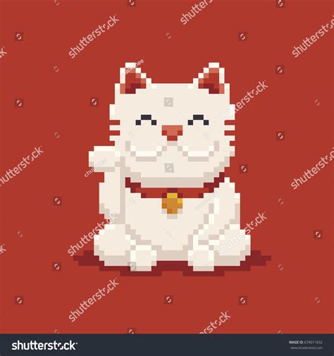 Pixel Art Asian Lucky Cat Maneki Stock Vector Royalty Free 679071832