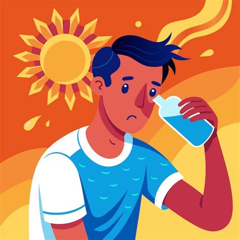 Premium Vector A Man Drinking From A Bottle Of Water With A Sun In The Background