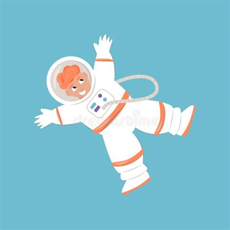 Cute Cosmonaut Character Exploring Outer Space Vector Flat Cartoon