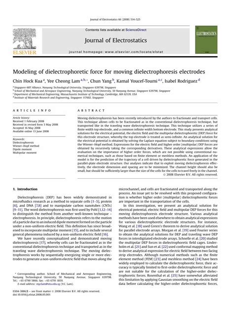 Pdf Modeling Of Dielectrophoretic Force For Moving Dielectrophoresis