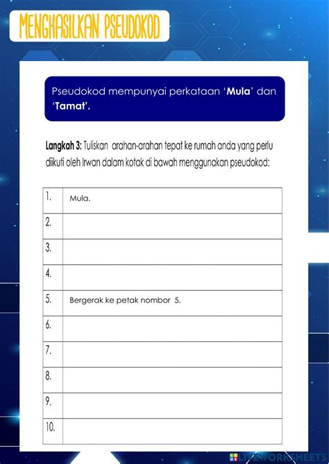 Algoritma Pseudokod Dan Carta Alir Dalam Aktivit Harian Worksheet
