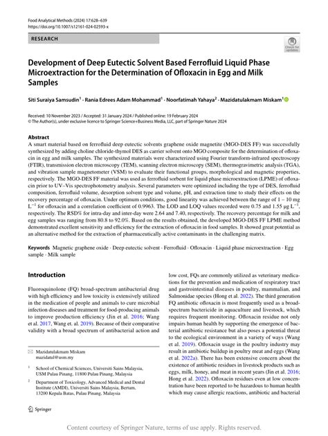 Development Of Deep Eutectic Solvent Based Ferrofluid Liquid Phase Microextraction For The