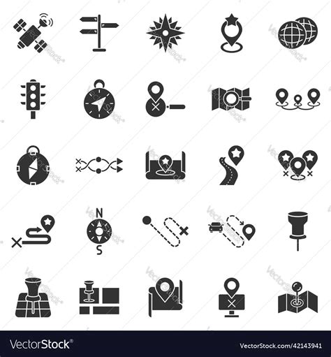 Navigation Icon Set In Flat Style Gps Direction Vector Image