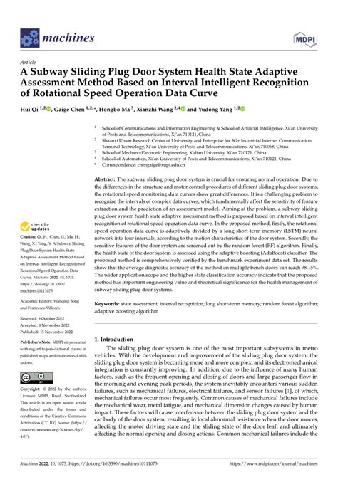 Pdf A Subway Sliding Plug Door System Health State Adaptive