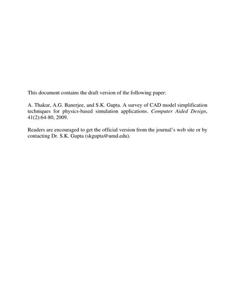 Pdf A Survey Of Cad Model Simplification Techniques For Physics Based