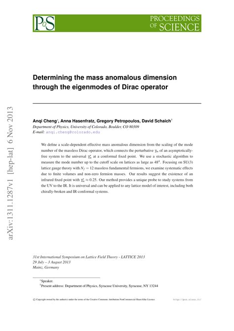 Pdf Determining The Mass Anomalous Dimension Through The Eigenmodes Of Dirac Operator