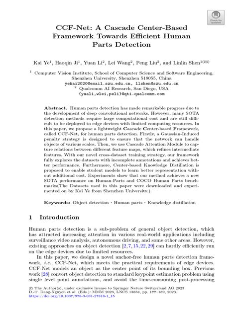 ccf net a cascade center based framework towards e cient human parts
