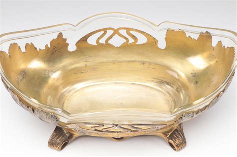 Orivit German Art Nouveau Gilt Metal Mounted Glass Centerpiece Bowl Ebth
