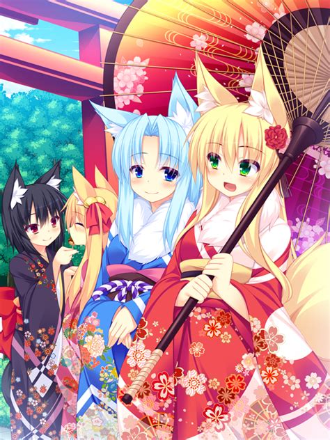 Safebooru 4girls Animal Ears Black Hair Blonde Hair Blue Eyes Blue