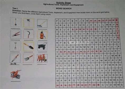 Activity Sheet Agricultural Tools Implement Studyx