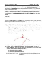 PHYS101 2014 Midterm Pdf October 16th 2014 PHYS 101 MIDTERM The Exam Comprises Two Parts On A