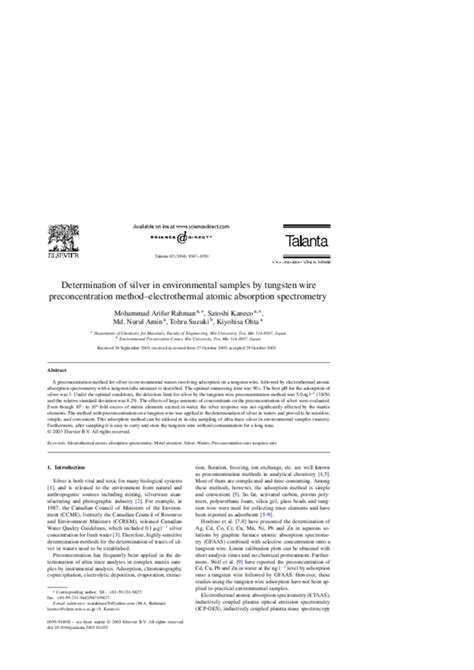 Pdf Determination Of Silver In Environmental Samples By Tungsten Wire Preconcentration Method