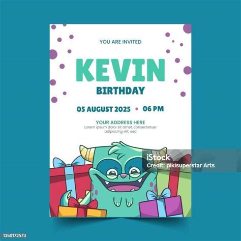 손으로 그린 괴물 생일 초대 템플릿 벡터 디자인 일러스트 0명에 대한 스톡 벡터 아트 및 기타 이미지 0명 3차원 형태