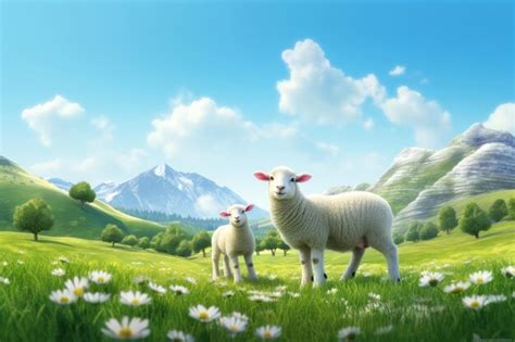 Sheep Landscape Grassland Livestock Premium Ai Generated Image