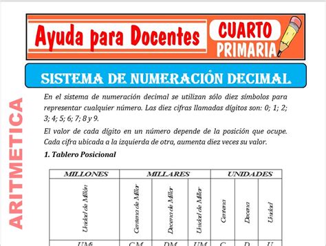 Lectura y Escritura de Números Decimales para Cuarto de Primaria
