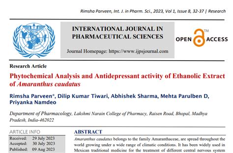 Phytochemical Analysis And Antidepressant Activity Of Ethanolic Extract
