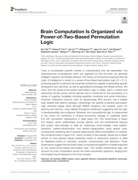 Pdf Brain Computation Is Organized Via Power Of Two Based Permutation Logic
