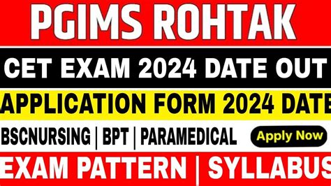 Pgims Rohtak Bscnursing Cet Exam 2024 Date Hariyana Bscnursing Cet