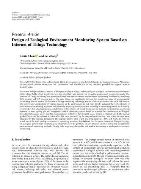 Pdf Design Of Ecological Environment Monitoring System Based On Internet Of Things Technology